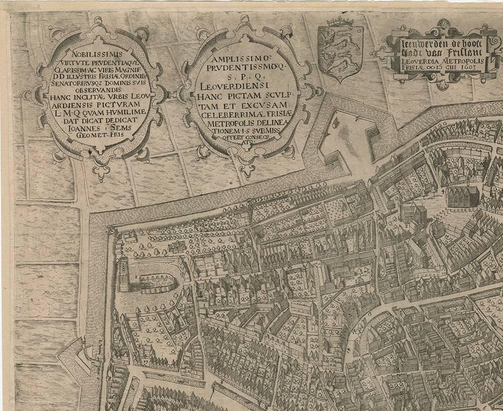 Antique Map of Leeuwarden, Frieslan in the Netherlands attributed to P ...
