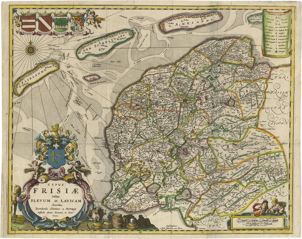 Antique Map of Friesland in the Netherlands attributed to B. Schotanus ...