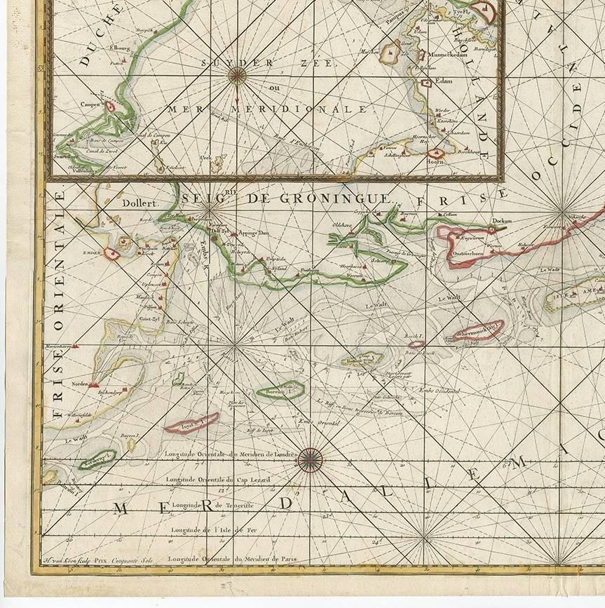 Large Sea Chart of the Zuyder Zee and the Northsea with the Wadden ...