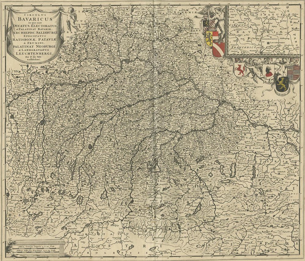 Antique Map of Southern Germany by F. de Wit, 1680 for sale at Pamono