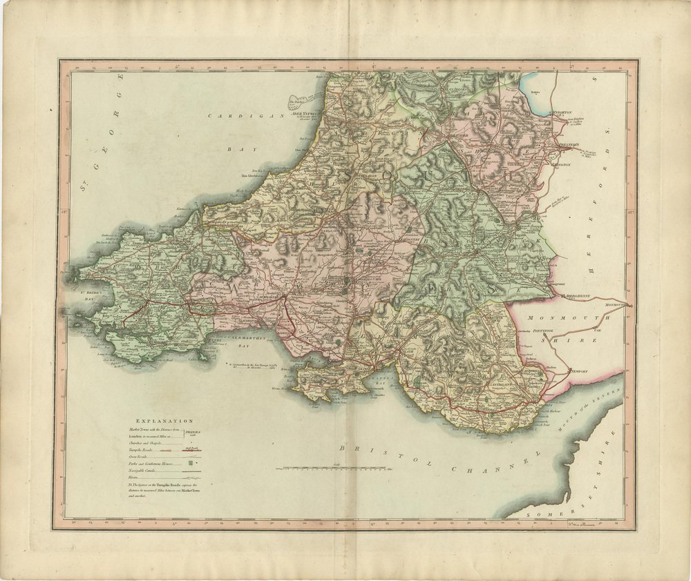 Two Sheet Map of the Principality of Wales Divided Into Counties, 1804 ...