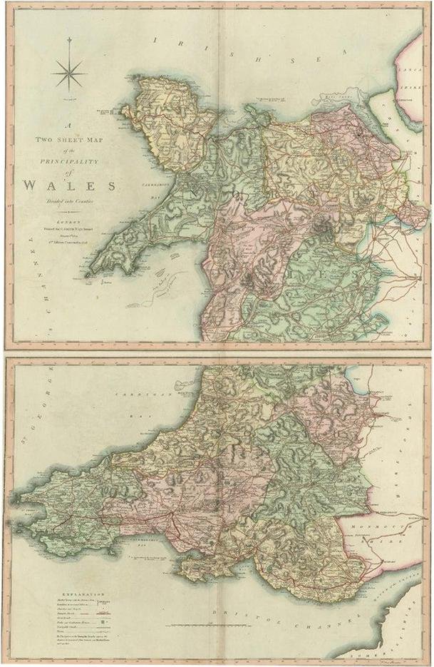 Two Sheet Map of the Principality of Wales Divided Into Counties, 1804 ...