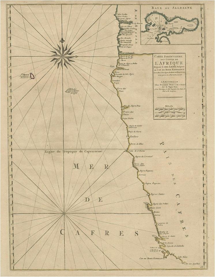 Map of the Namibia and South Africa Coasts and Inset of Saldanha Bay ...
