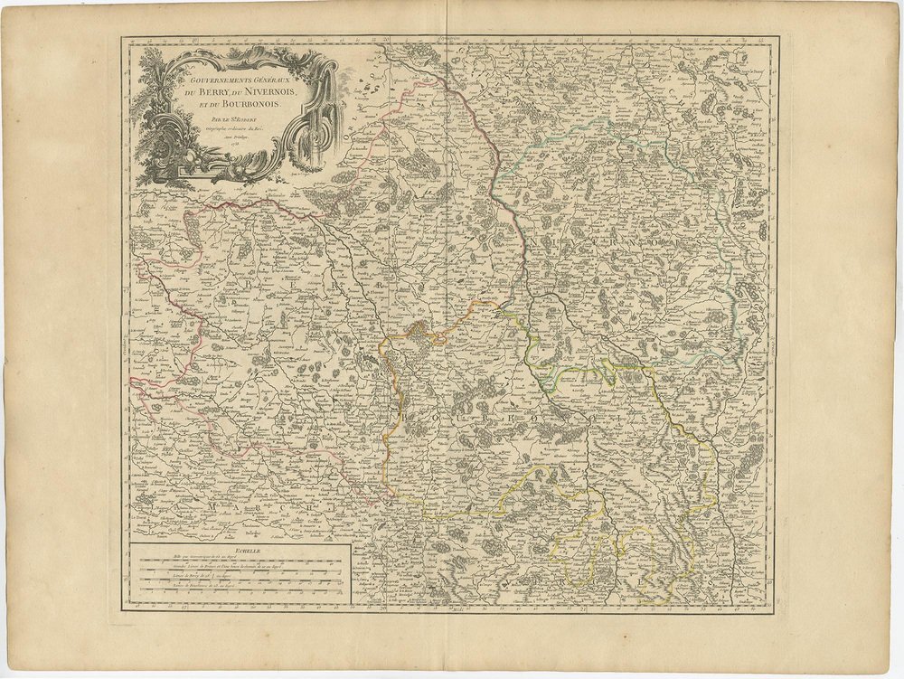 Large Antique Map of the Region of Berry and Nivernais and Bourbonnais ...
