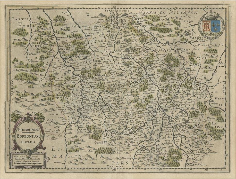 Map of the Bourbonnais Region of France, 1630 for sale at Pamono