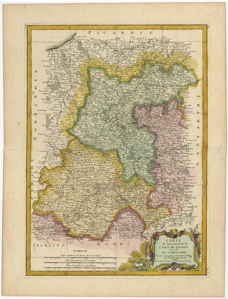 Decorative Map of the French Regions of Isle De France and Orleans ...