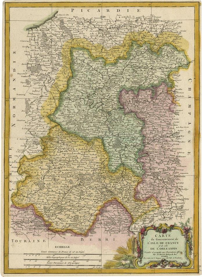 Decorative Map of the French Regions of Isle De France and Orleans ...