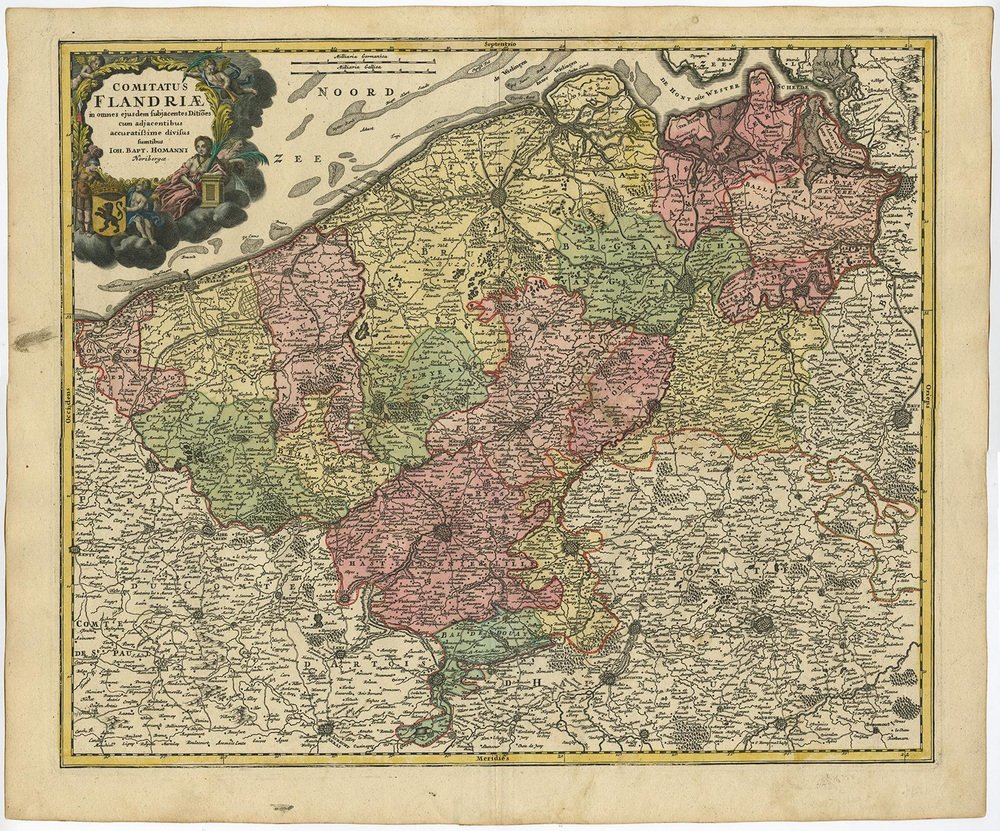 Antique Map of Flanders by Homann Heirs, 1735 for sale at Pamono