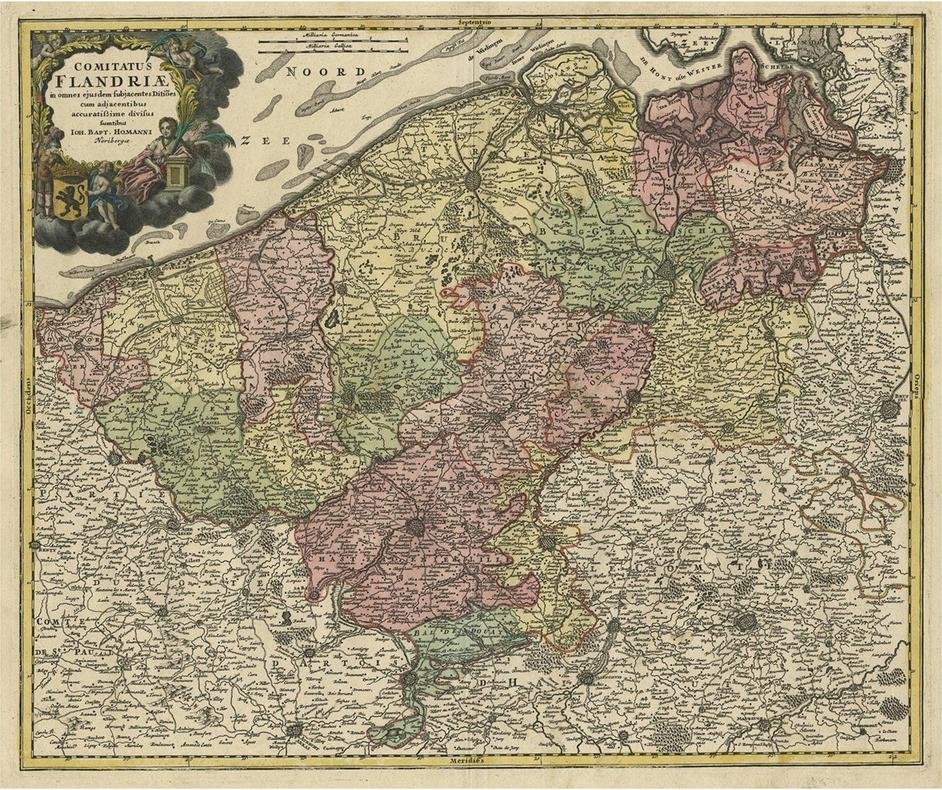 Antique Map of Flanders by Homann Heirs, 1735 for sale at Pamono