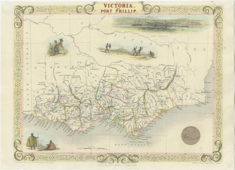 Antique Map of Victoria in Australia, 1850 for sale at Pamono