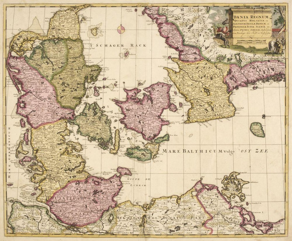 Antique Map of Denmark in Coloring, 1706 for sale at Pamono