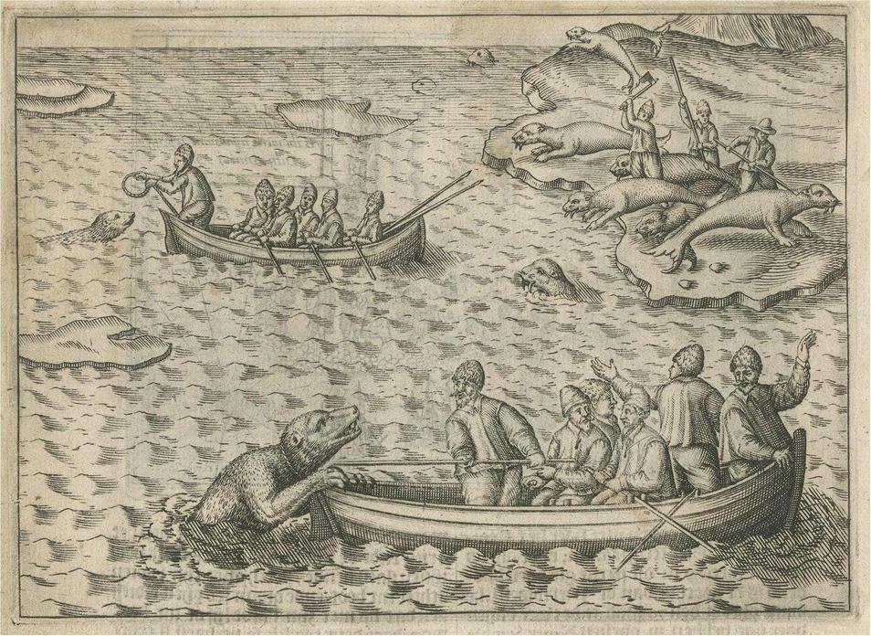 Map of Kildin Island in Russia Plus Engraving of Seal Hunting, 1614 for ...