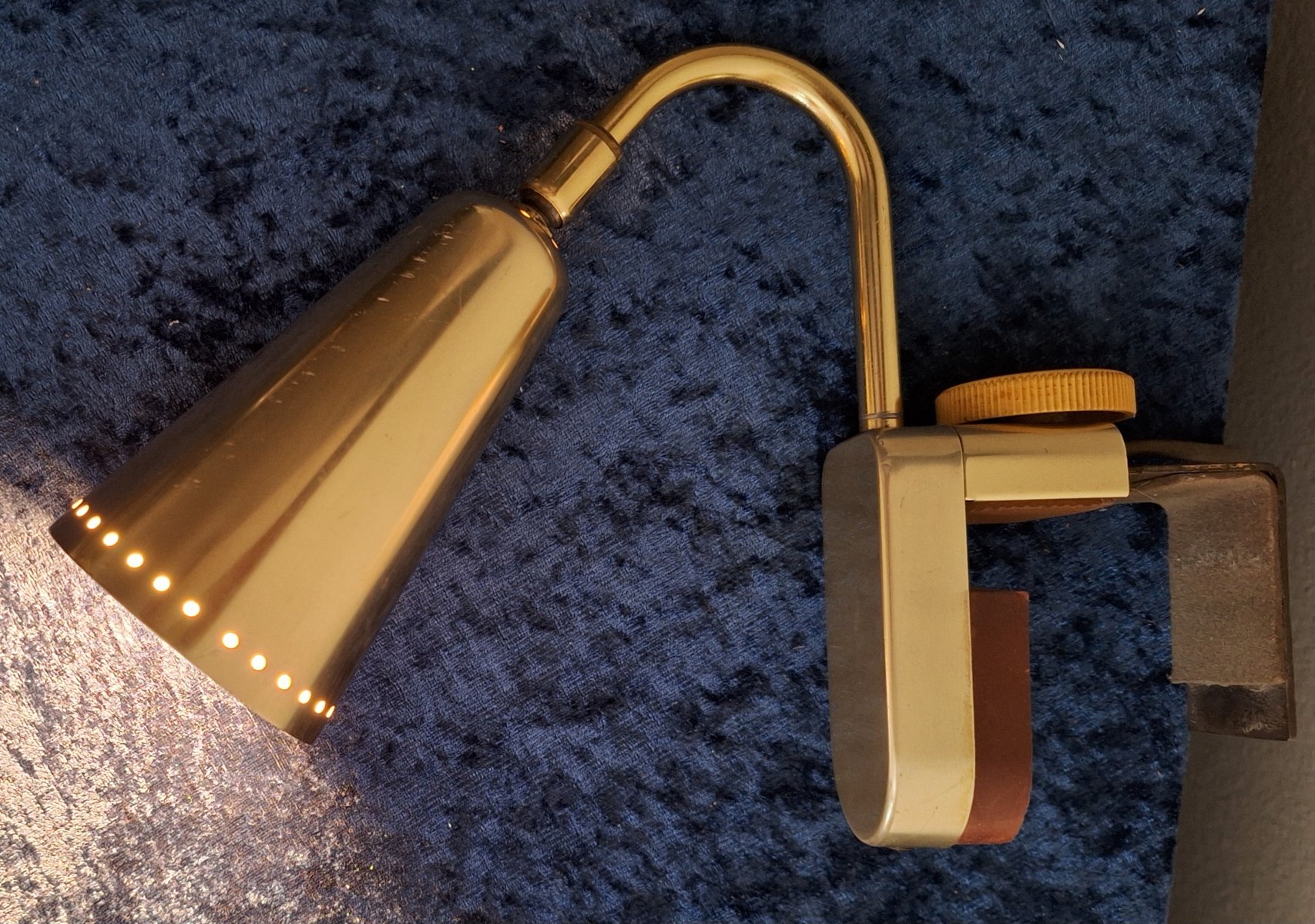 Mid-Century Wall Clamp Lamp with Adjustable Gilt Perforated Metal ...