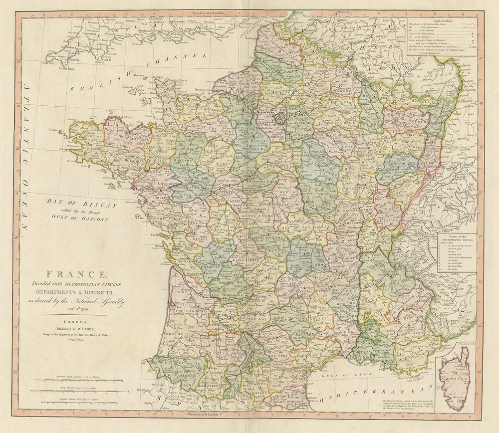 Antique Map of France by Faden, 1792 for sale at Pamono
