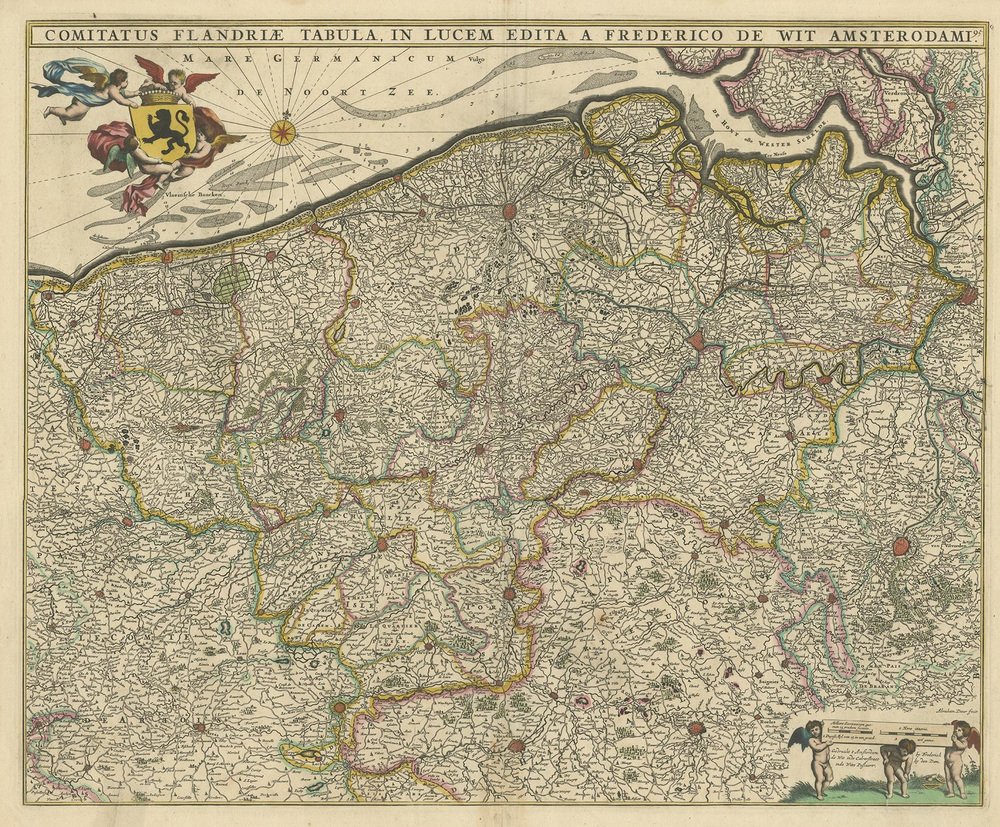 Antique Map of Flanders Belgium by F. De Wit, 1680 for sale at Pamono