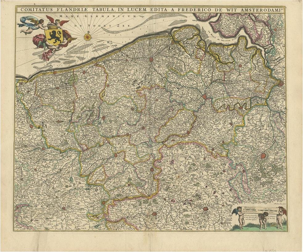 Antique Map of Flanders Belgium by F. De Wit, 1680 for sale at Pamono