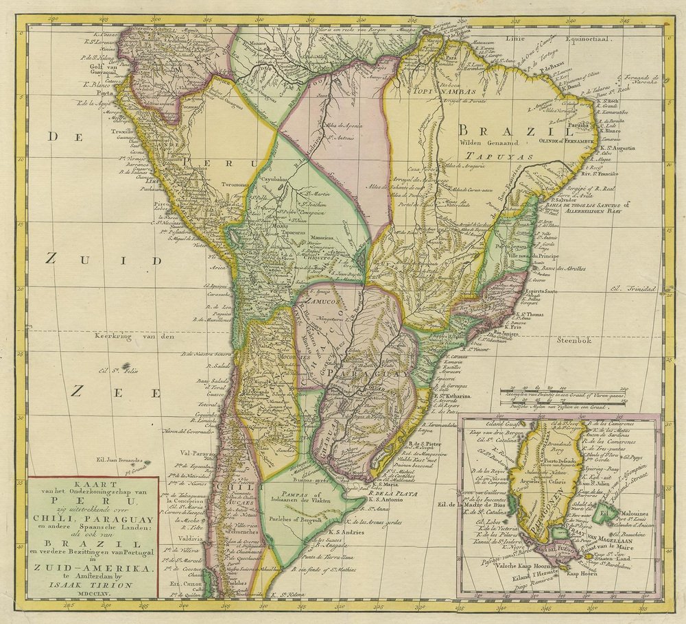 Antique Map of South America by Tirion, 1765 for sale at Pamono