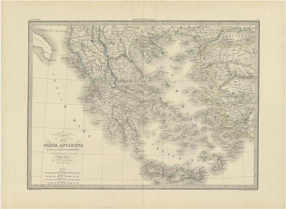 Antique Map of Greece by Lapie, 1842 for sale at Pamono