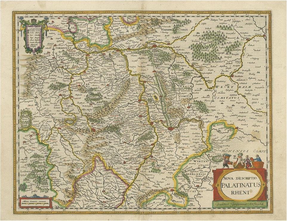 Antique Map of the Rhine-Palatinate by Janssonius, 1630 for sale at Pamono
