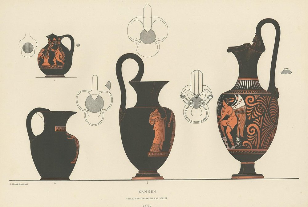 Genick, Illustration of Greek Ceramics: Kannen, 1883, Print for sale at ...