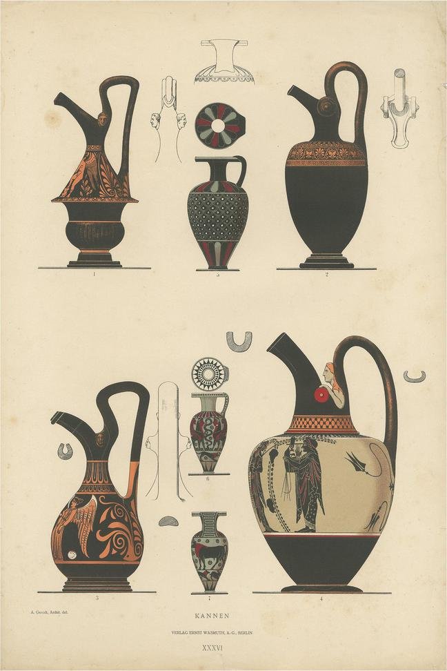 Genick, Illustration of Greek Ceramic Jugs, 1883, Print for sale at Pamono