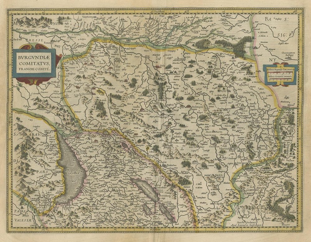 Antique Map of the Region of Franche-Comté by Janssonius, 1650 for sale ...