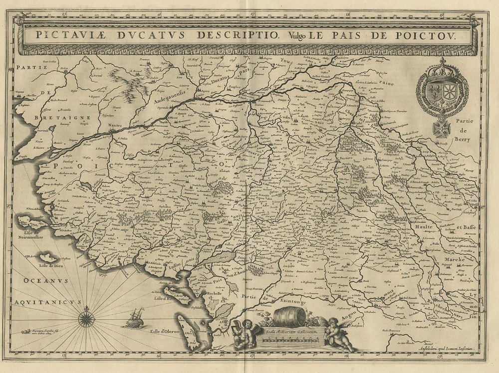 Antique Map of the Region of Poitou by Janssonius, 1657 for sale at Pamono