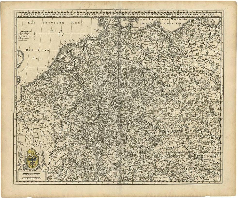 Germany and Bordering Kingdoms Map by N. Visscher, 1680 for sale at Pamono