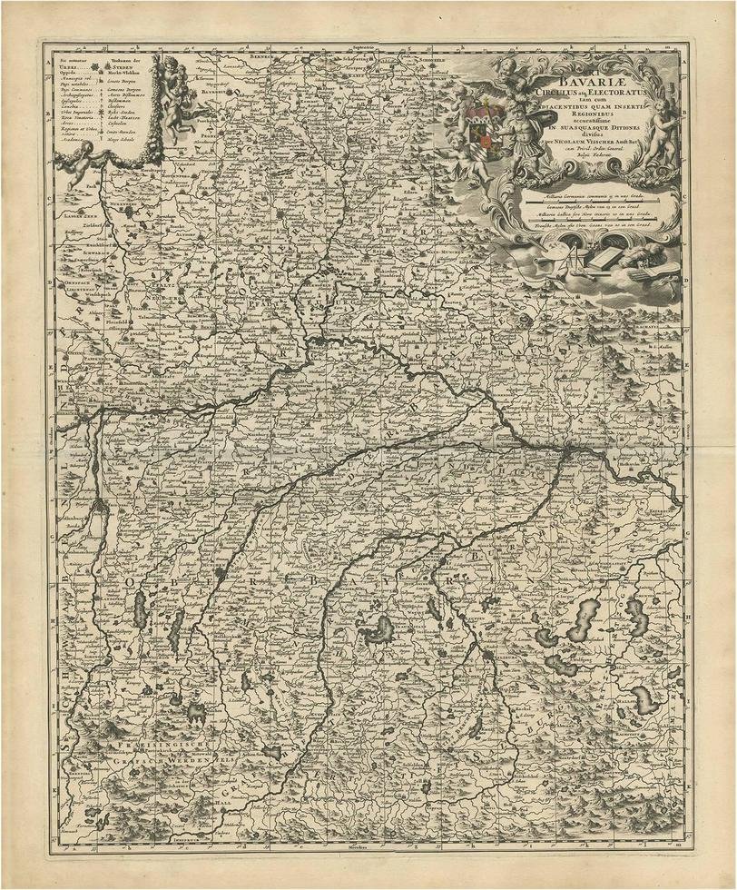 Antique Map of Bavaria with Many Details for sale at Pamono