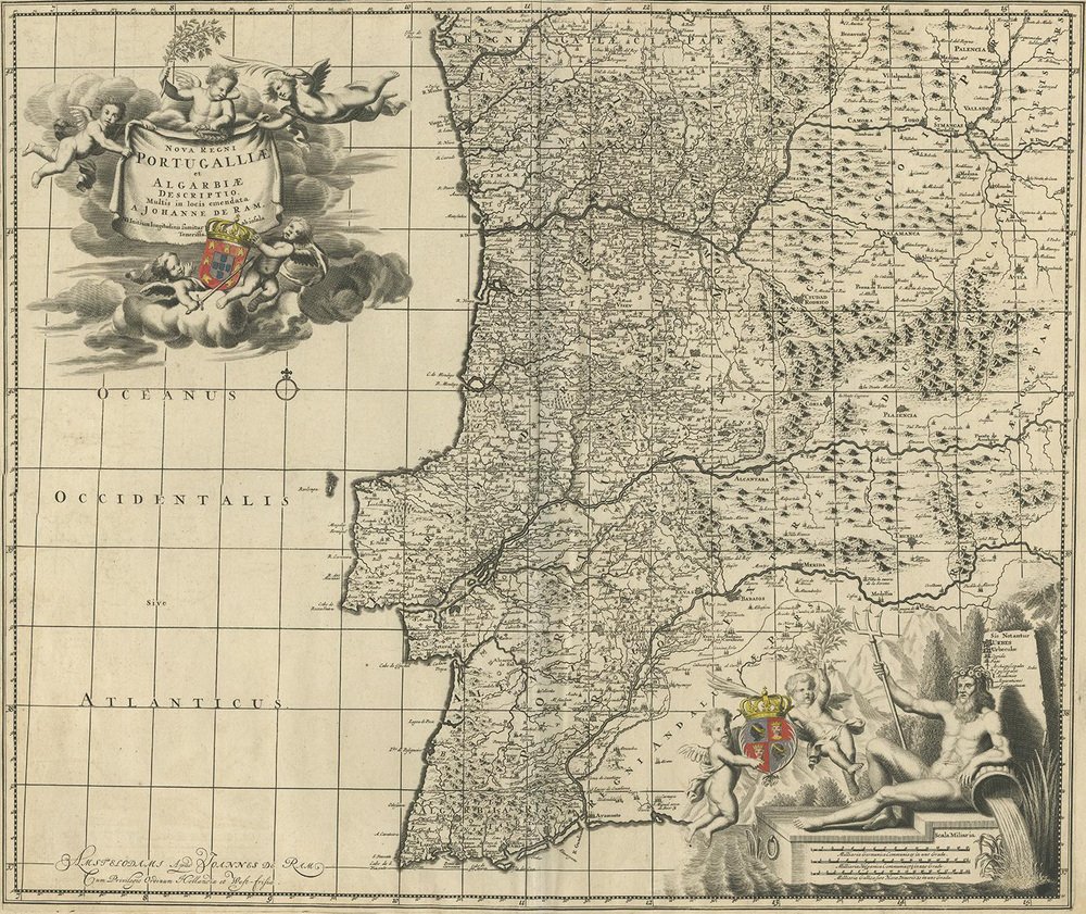 Antique Map of Portugal by J. De Ram, 1680 for sale at Pamono