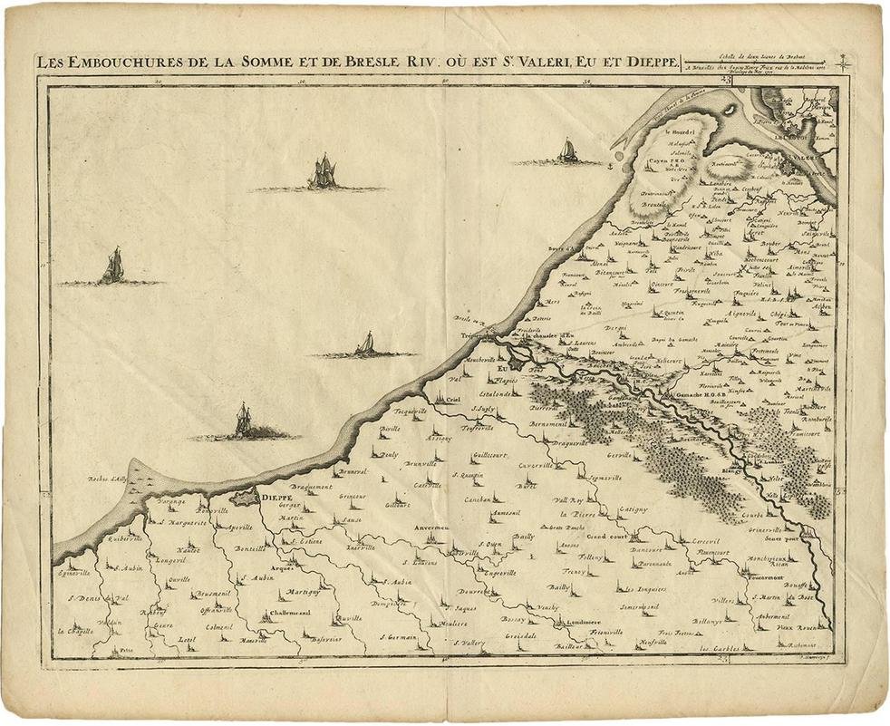 Antique Les Embouchures de la Somme et de Bresle Map, 1710s for sale at ...