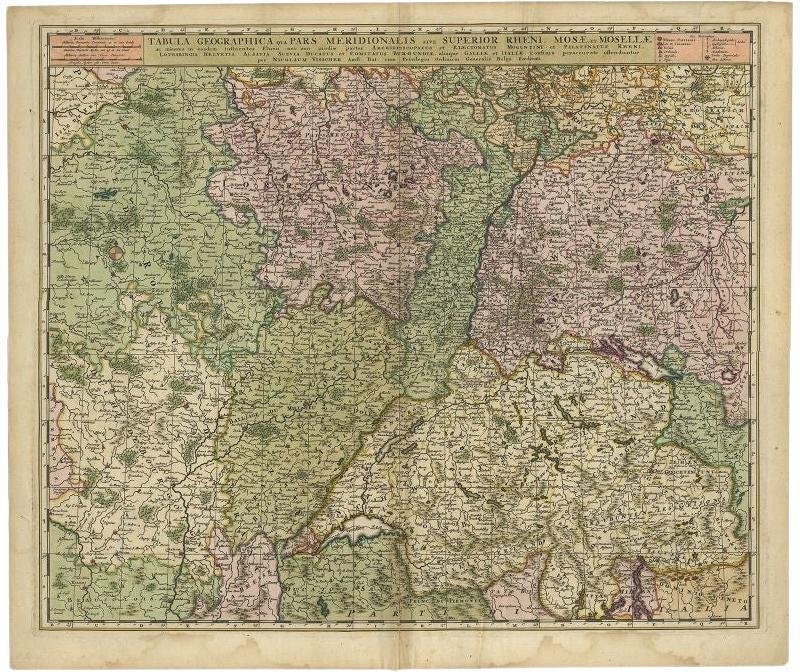 Antique Map of the Rhine and Moselle River Region in Germany and France ...