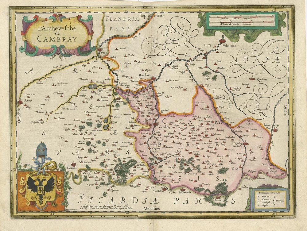 Antique Map of the Region of Cambrai, France, 1630 for sale at Pamono
