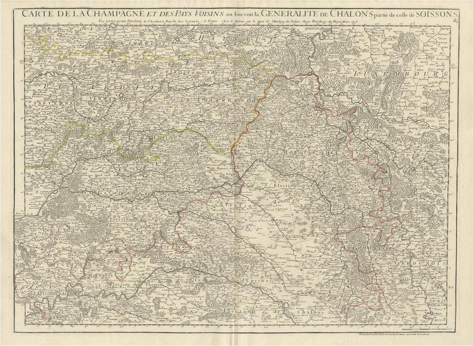 Antique Map of Champagne and Surrounding Regions for sale at Pamono
