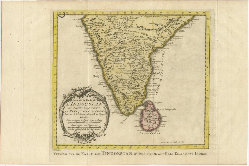 Antique Map of Southern India and Ceylon, 1757 for sale at Pamono