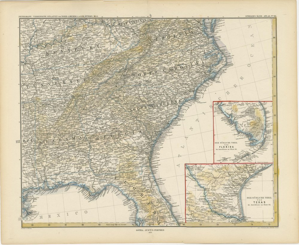 Antique Map of the Region of Georgia with Inset Maps of Florida and ...