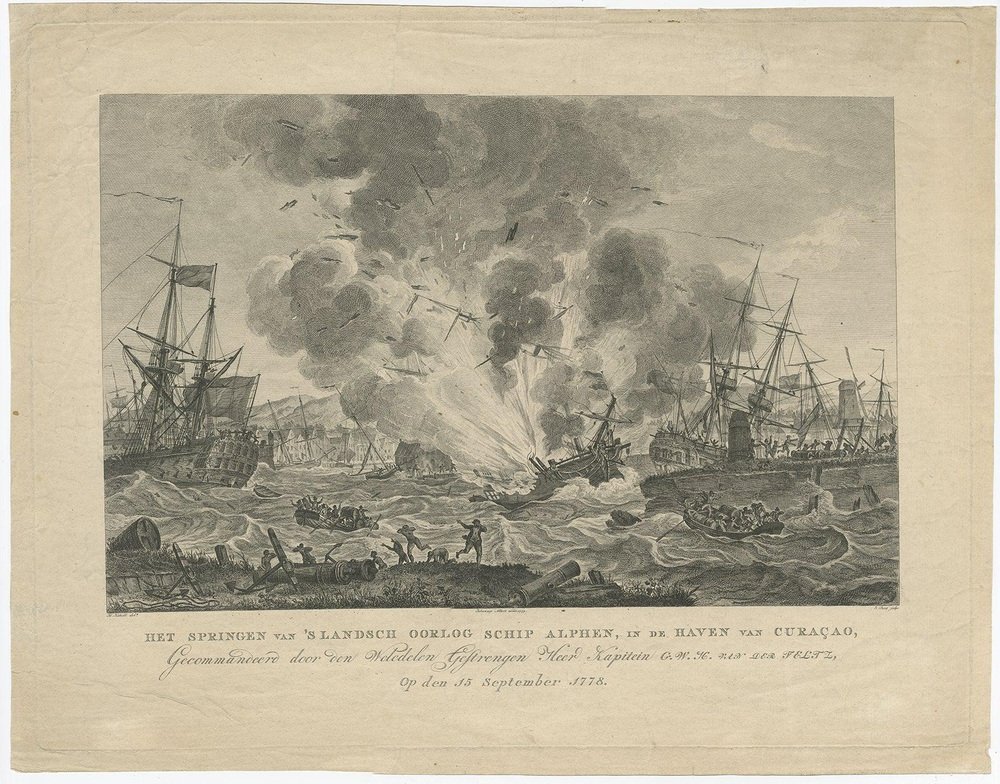 J. Allard, The Exploding of the Alphen in the Harbour of Curacao, 1779 ...