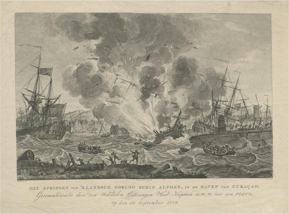 J. Allard, The Exploding of the Alphen in the Harbour of Curacao, 1779 ...