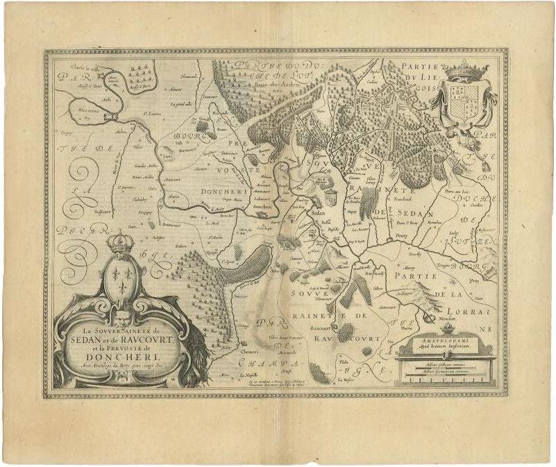 Antique Map of the Region of Sedan and Doncheri in France by Janssonius ...