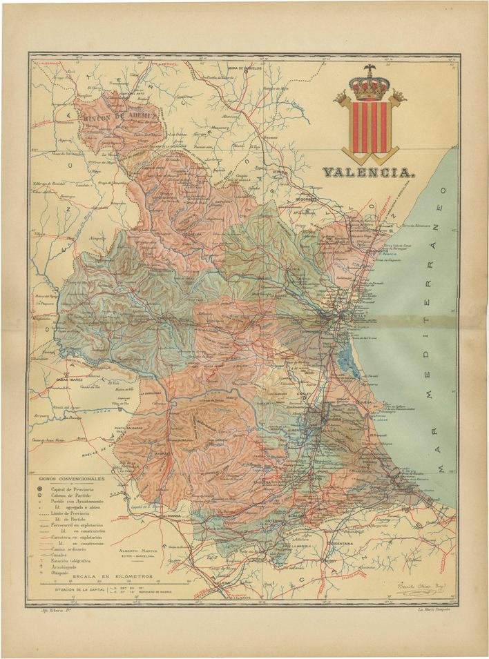 Map of the Province of Valencia, 1901 for sale at Pamono