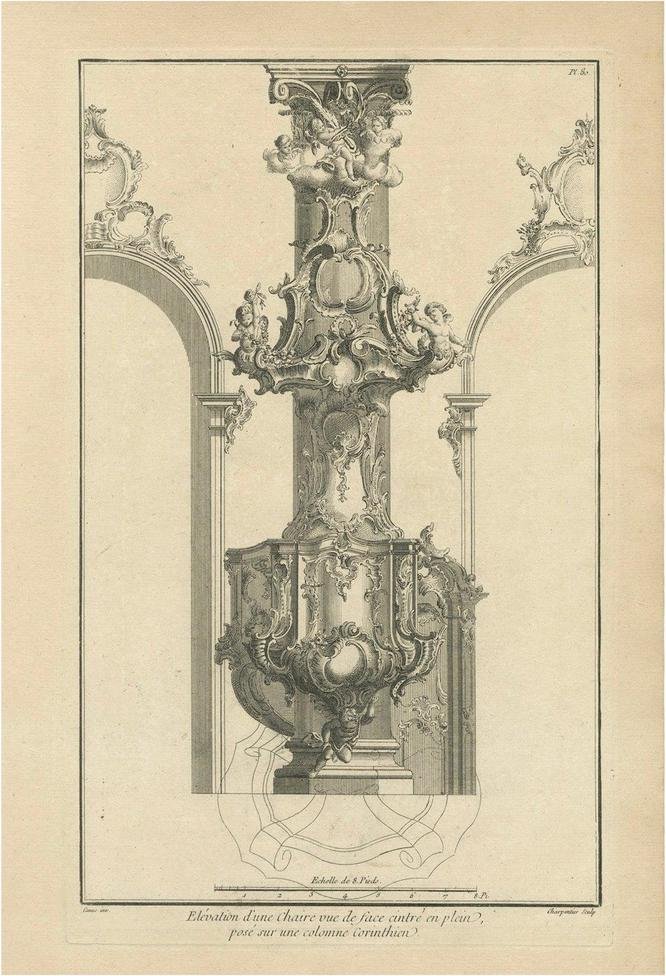 Rococo Pulpit Elevation on Corinthian Column, 1740, Paper for sale at ...