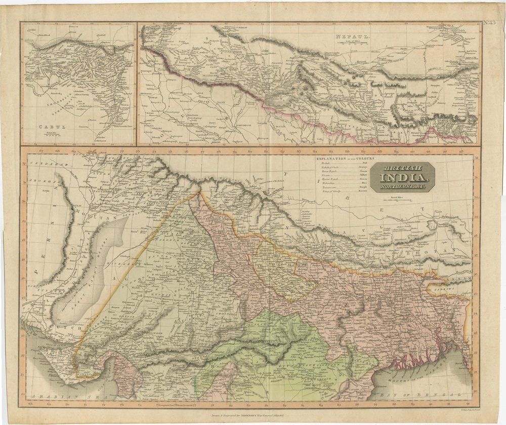 Antique Map of British India with Insets of Kabul and Nepal, 1817 for ...