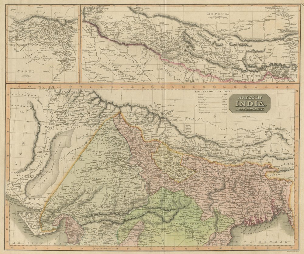 Antique Map of British India with Insets of Kabul and Nepal, 1817 for ...