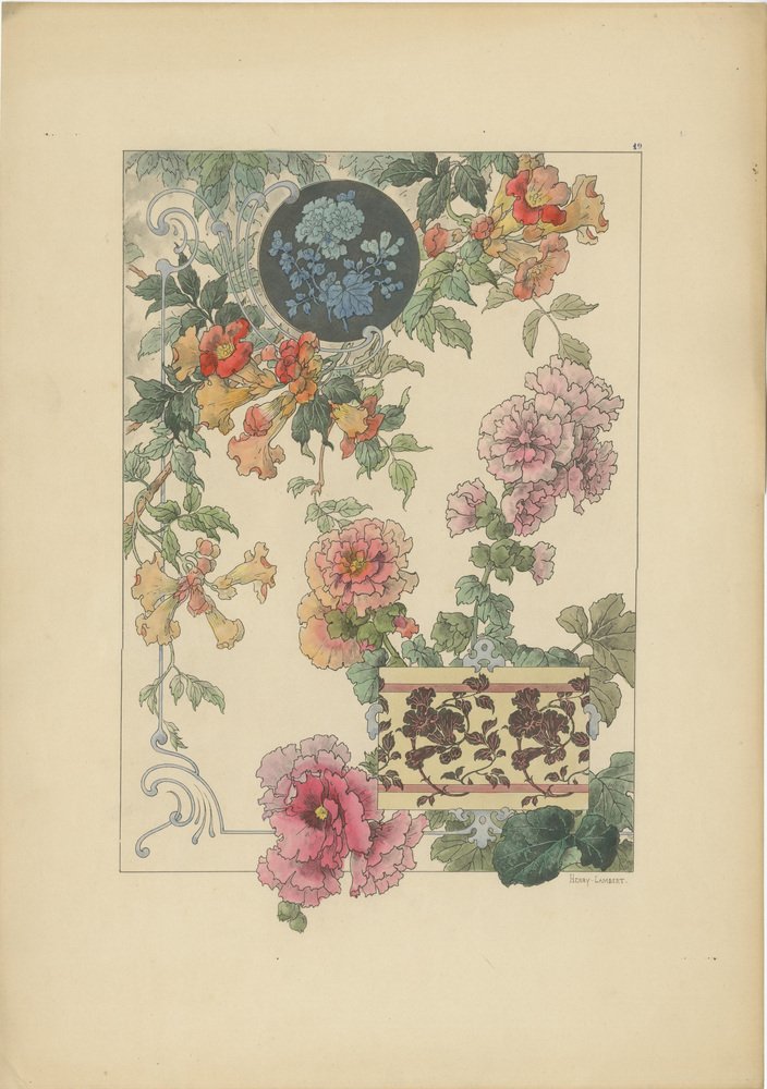 Henry Lambert, Floral Harmony, 1896, Paper, Set of 3 for sale at Pamono