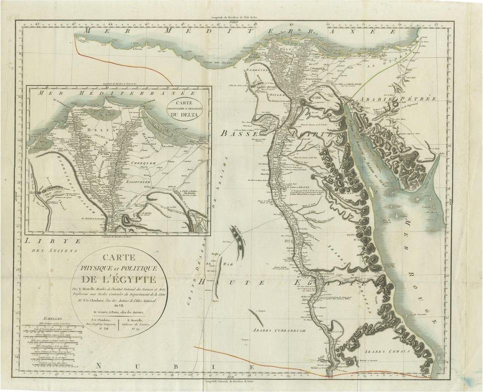 Carte Antique d'Égypte avec Encart Détaillé du Delta du Nil, 1799 en ...