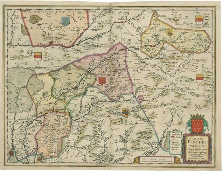 Antique Map of Bentheim by Hondius, 1630s for sale at Pamono