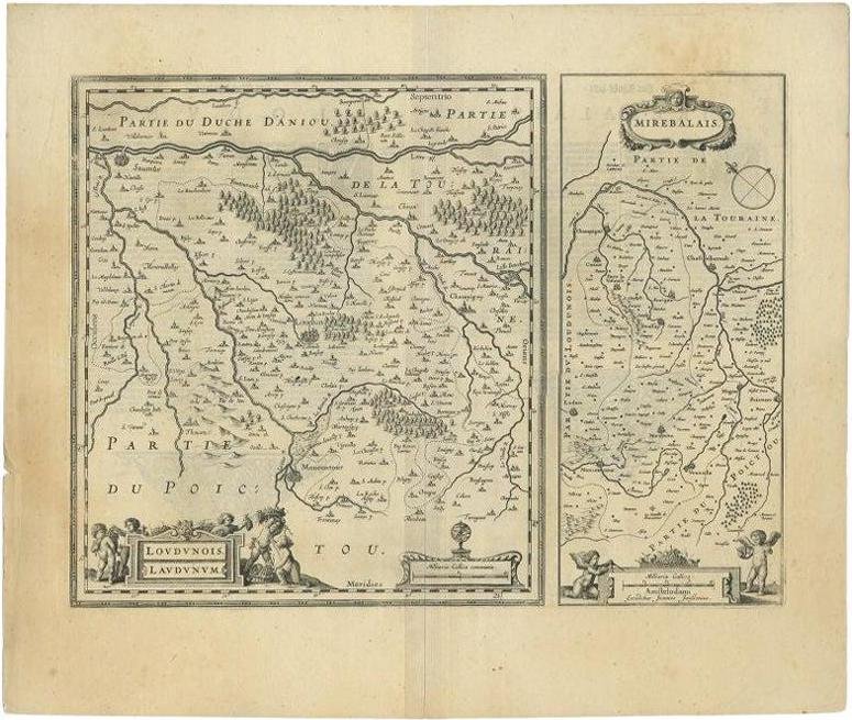 Antique Map of Loudun and Mirebeau attributed to Janssonius, c.1650 for ...