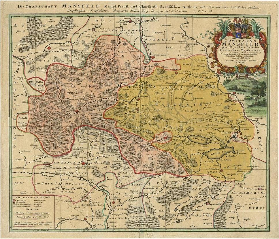 Antique Map of Mansfeld in Saxony-Anhalt, Germany, 1750s for sale at Pamono
