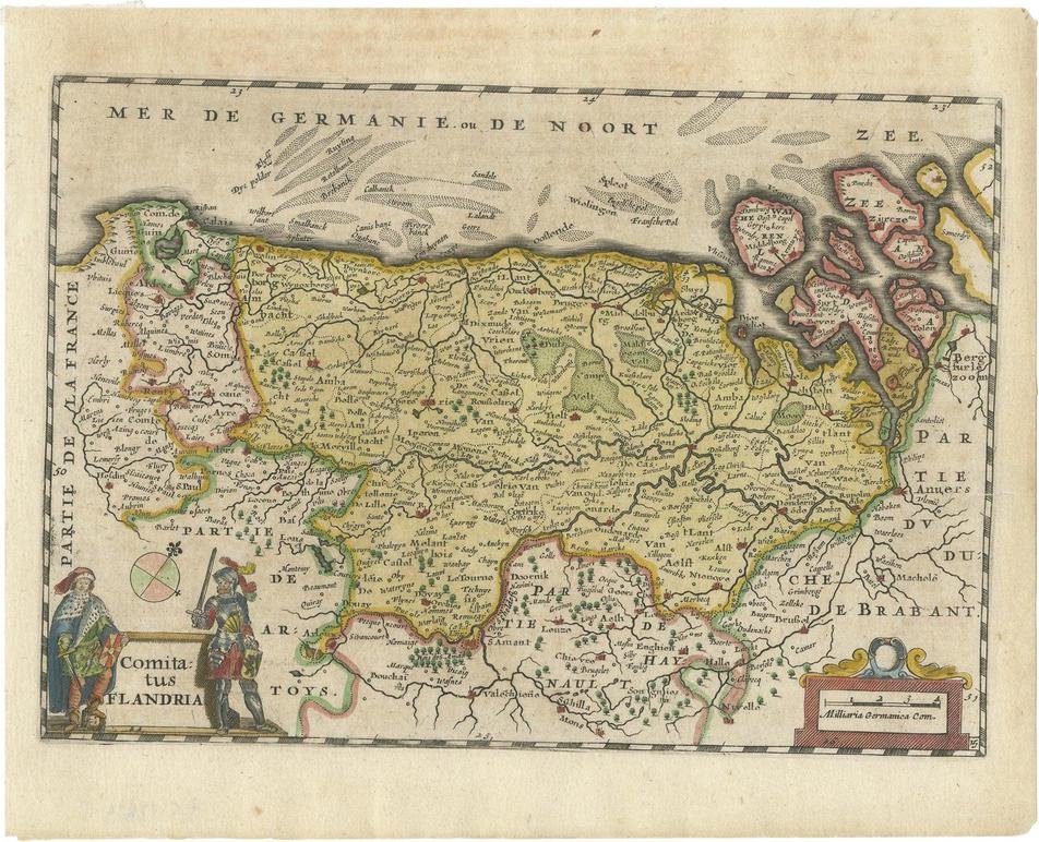 Antique Map of Flanders, Belgium, 1630s for sale at Pamono