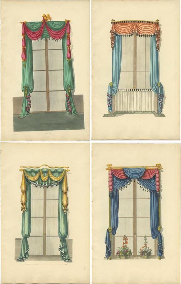 Sheraton, Illustrations of Windows with Drapery, 1805, Prints, Set of 4 ...